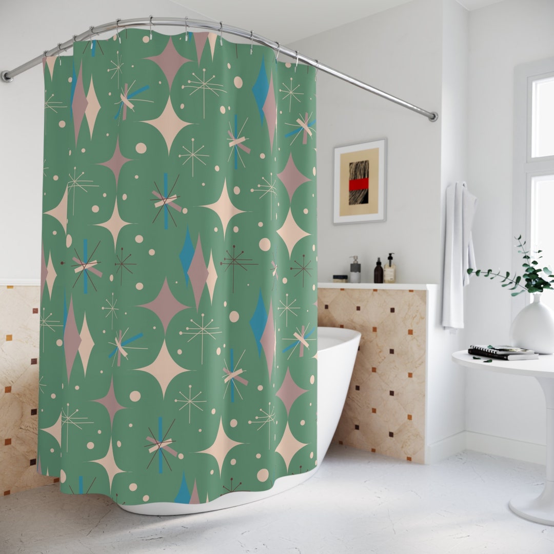 Mid Century Modern Atomic Diamond Starburst Shower Curtains Retro Bath