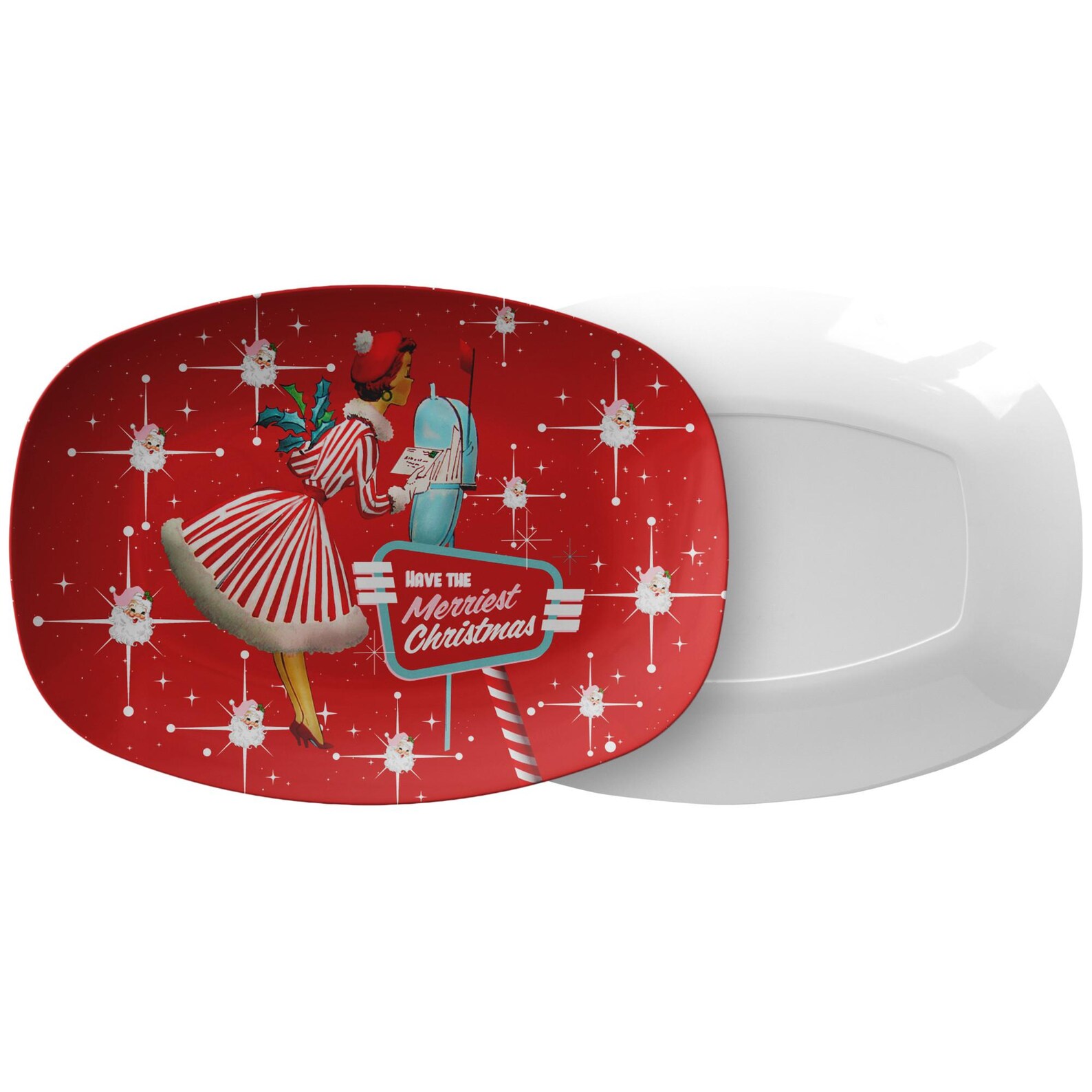 Vintage 50s Kitsch Christmas Platter, Retro Mid Century Modern Serving ...
