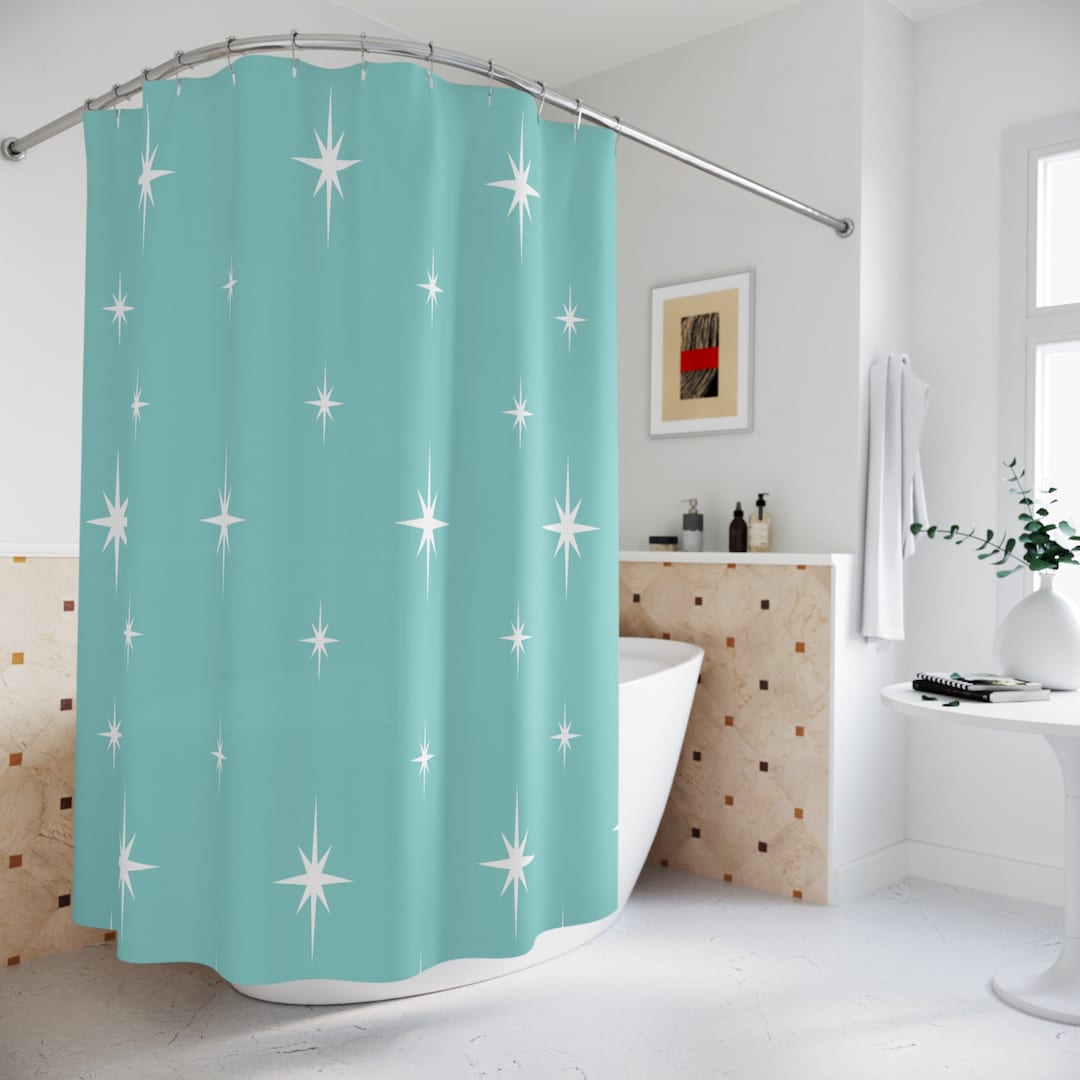 50s Retro Mid Century Modern Atomic Starburst Shower Curtains in ...
