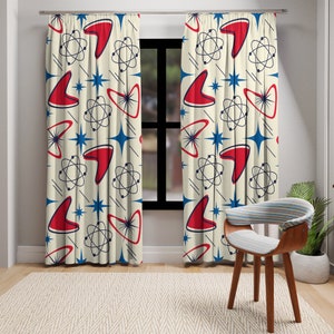 Atomic Boomerang Mid Century Modern Window Curtains, Retro Starburst ...