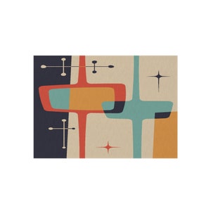 Mid Century Modern Atomic Starburst Indoor-outdoor Rug, Beige, Teal ...