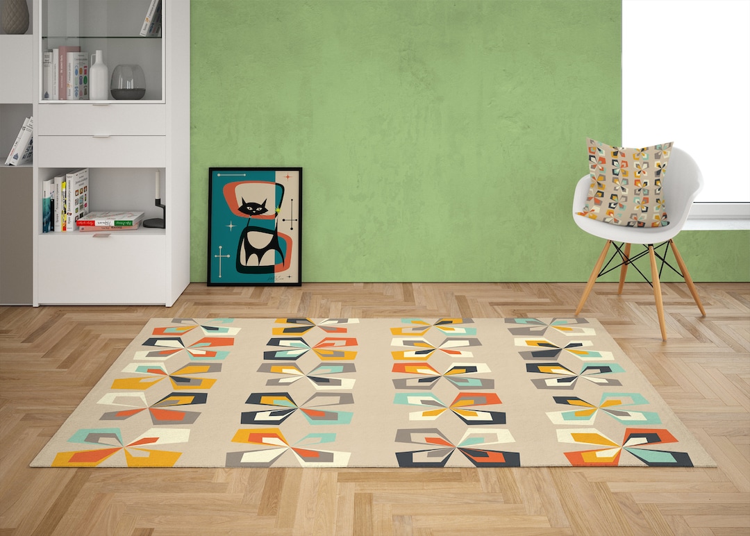 Retro 60s 70s Mid Century Modern Geometric Area Rug, Abstract Vintage ...