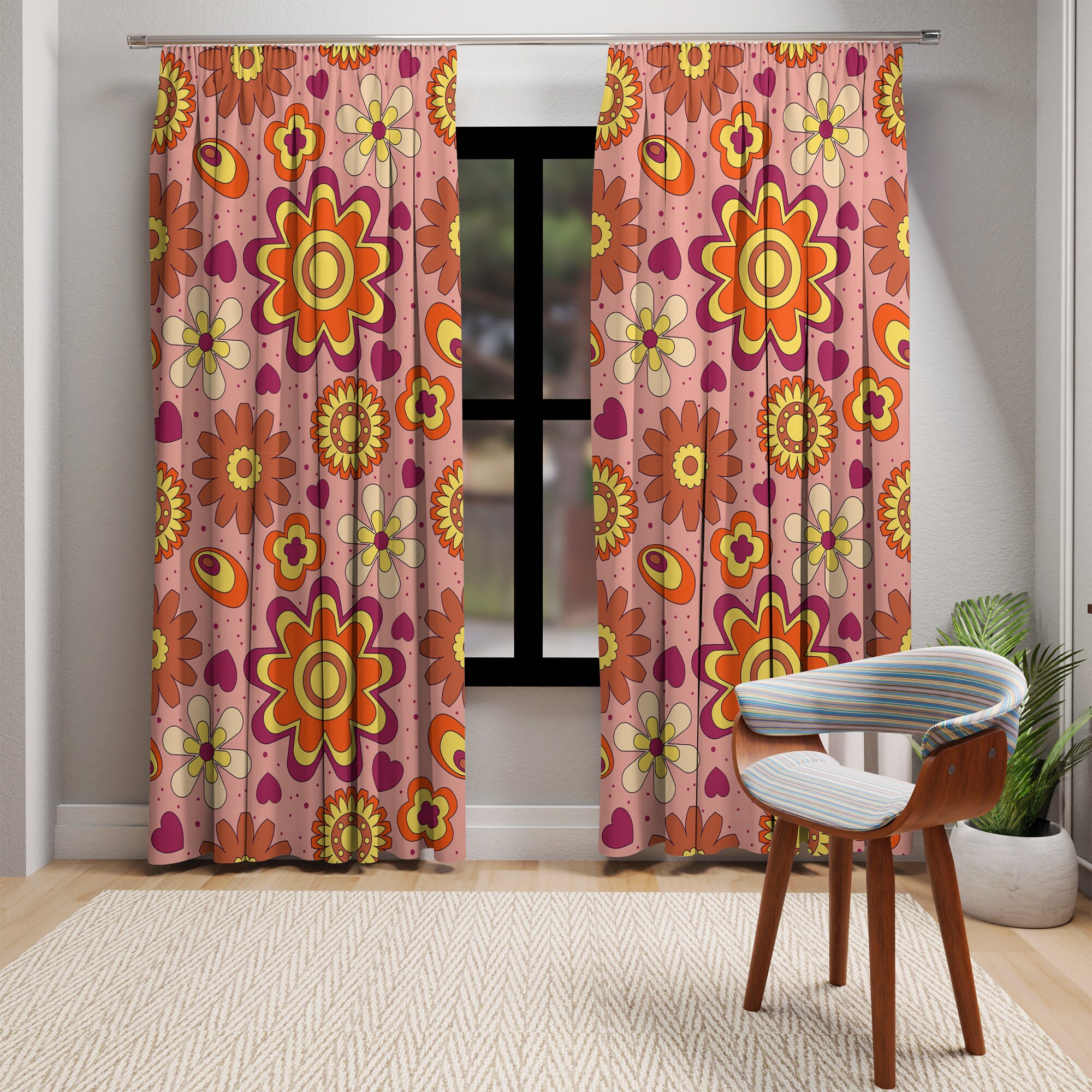 Mid Century Modern Groovy Hippie Window Curtains 60s 70s - Etsy
