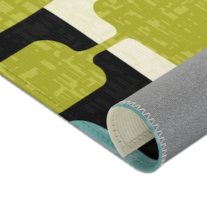 Retro Mid Century Modern Area Rugs, MCM Teal, Lime Green, Gray, Cream ...