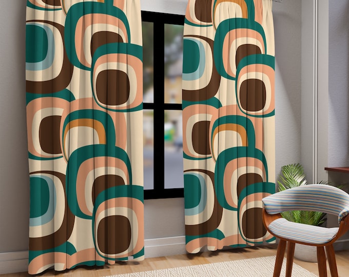 Retro 70s Curtains, Mcm Curtain Panels, Modern Art Deco Style Curtain ...