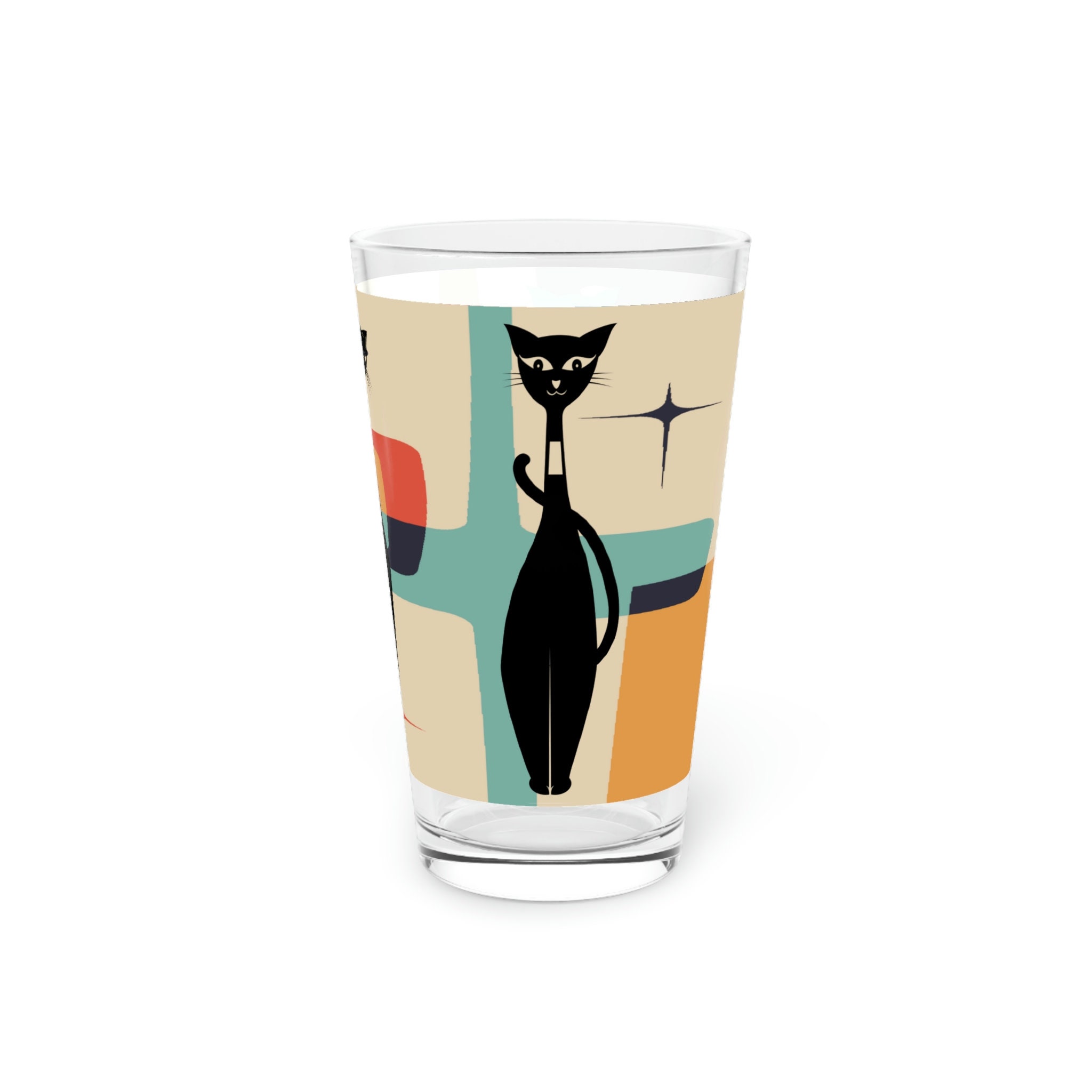 Atomic Kitschy Cat Pint Glass, 16oz Mid Century Modern Geometric ...