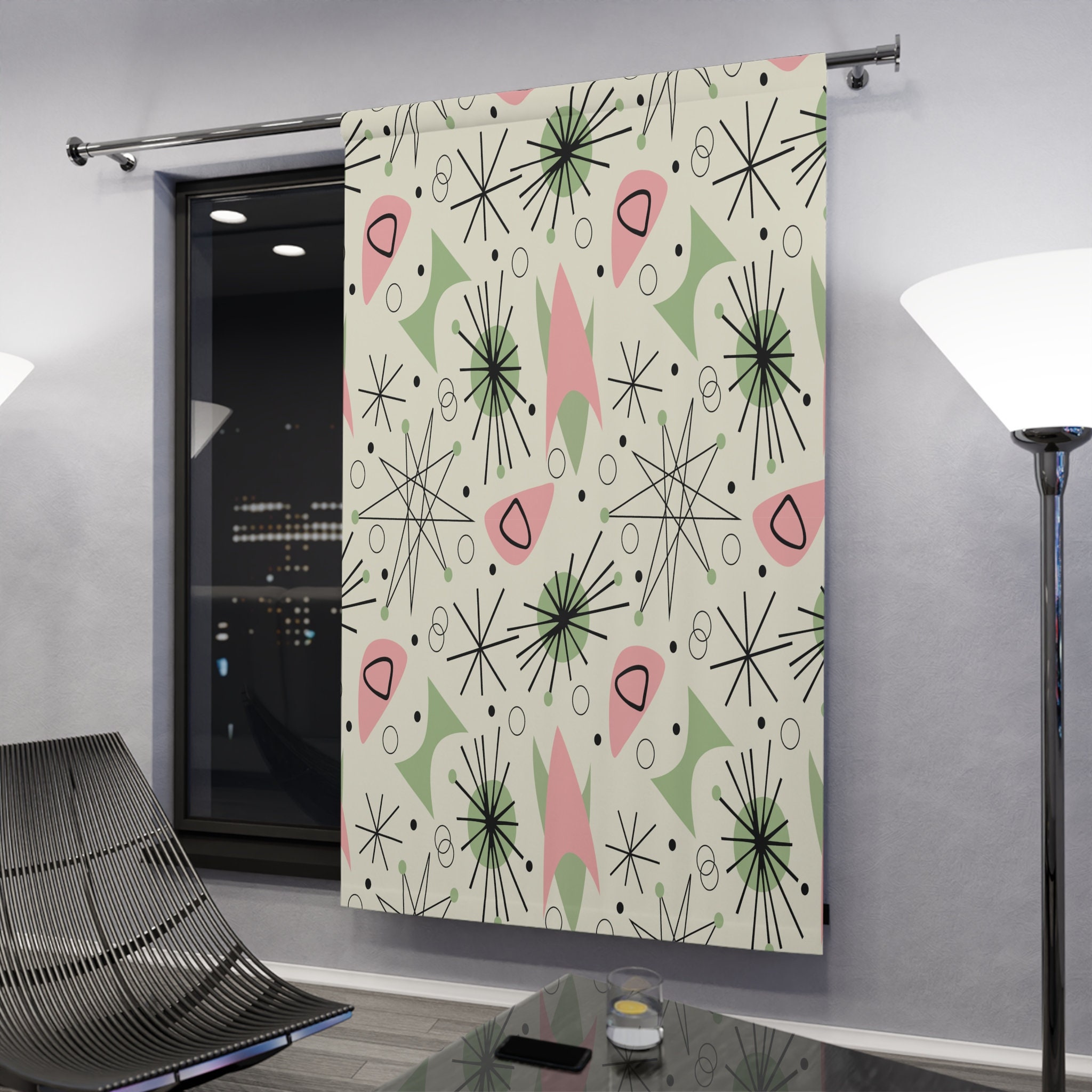 Window Curtains in Mid Century Modern Retro Kitsch Starburst, Atomic ...