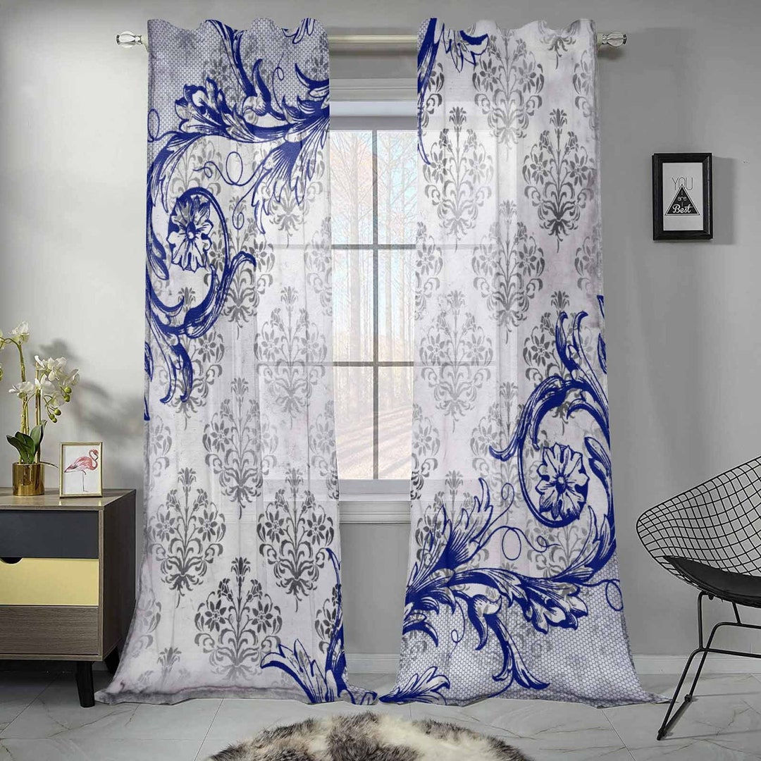 Sheer 2-panel Window Curtains in Gothic Damask, Art Decor Window Decor ...