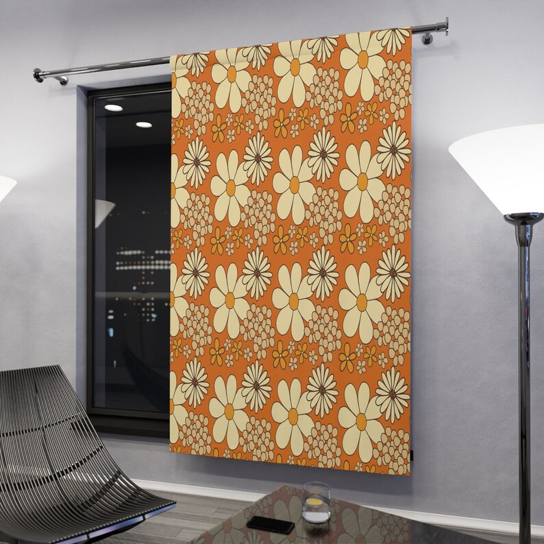 Retro Floral Mid Century Modern Window Curtains 70s Flower - Etsy