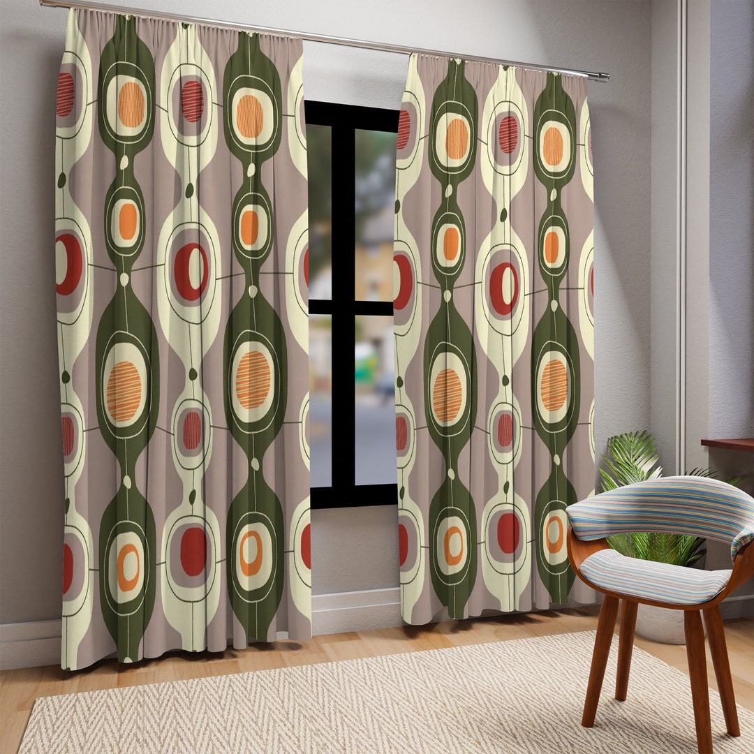 Window Curtain in Mid Century Modern 50S, 60S Vintage Amoeba, Retro ...