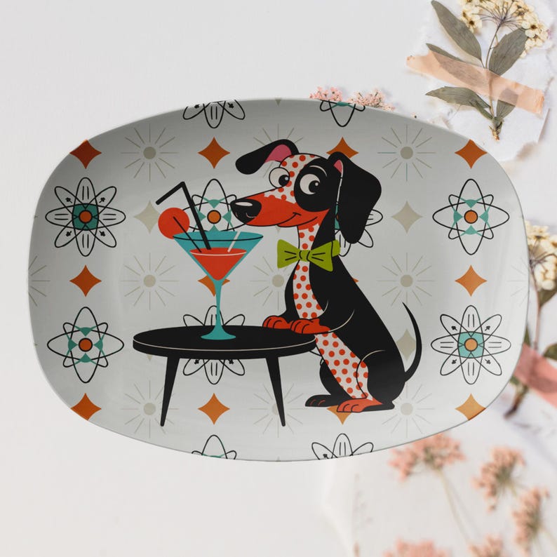 Mid Mod Kitsch Dachshund Dog, Atomic Starbursts, Doxie Dog MCM Cocktail ...