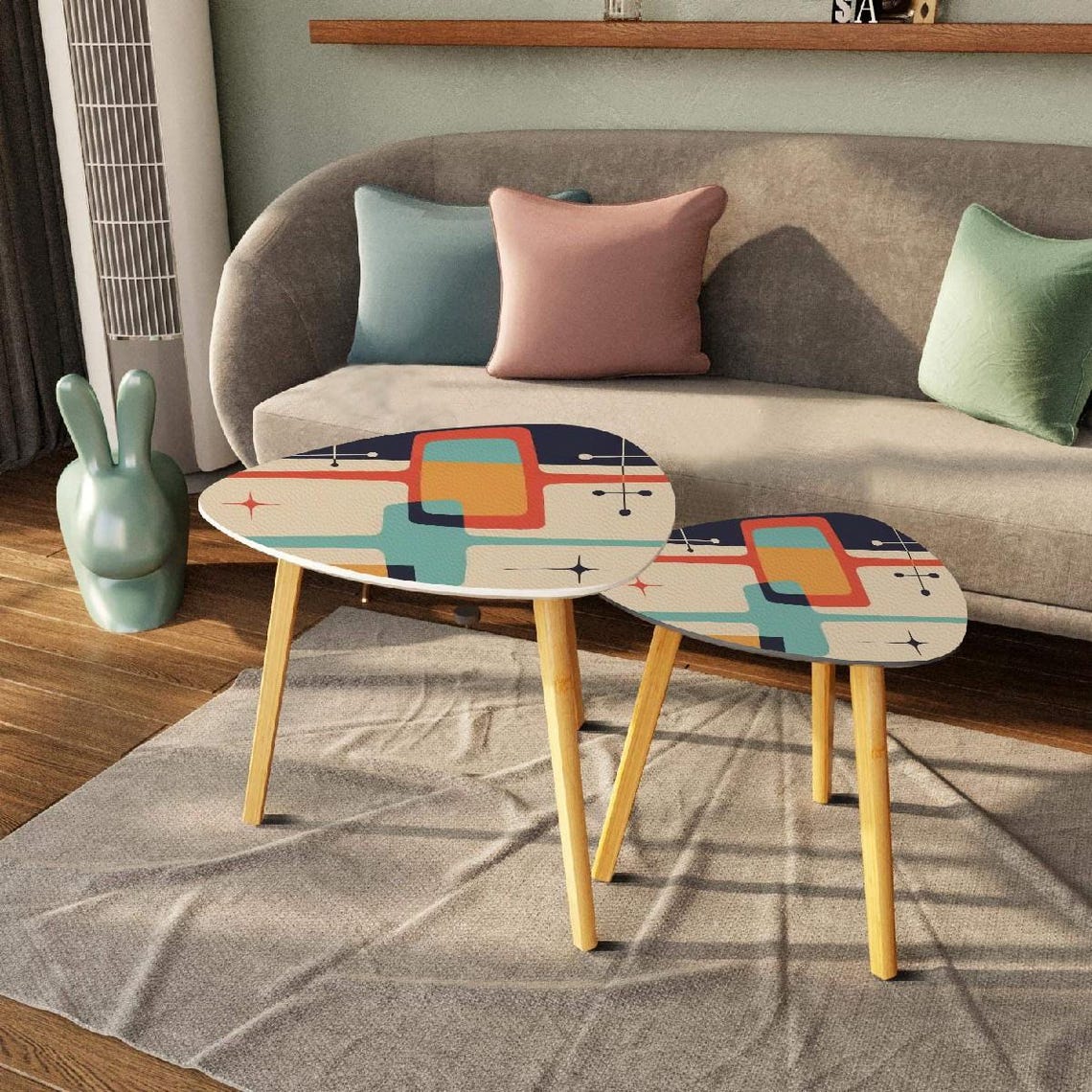 Retro Geometric Starburst Nesting Tables, Mid Century Modern 50s Atomic ...