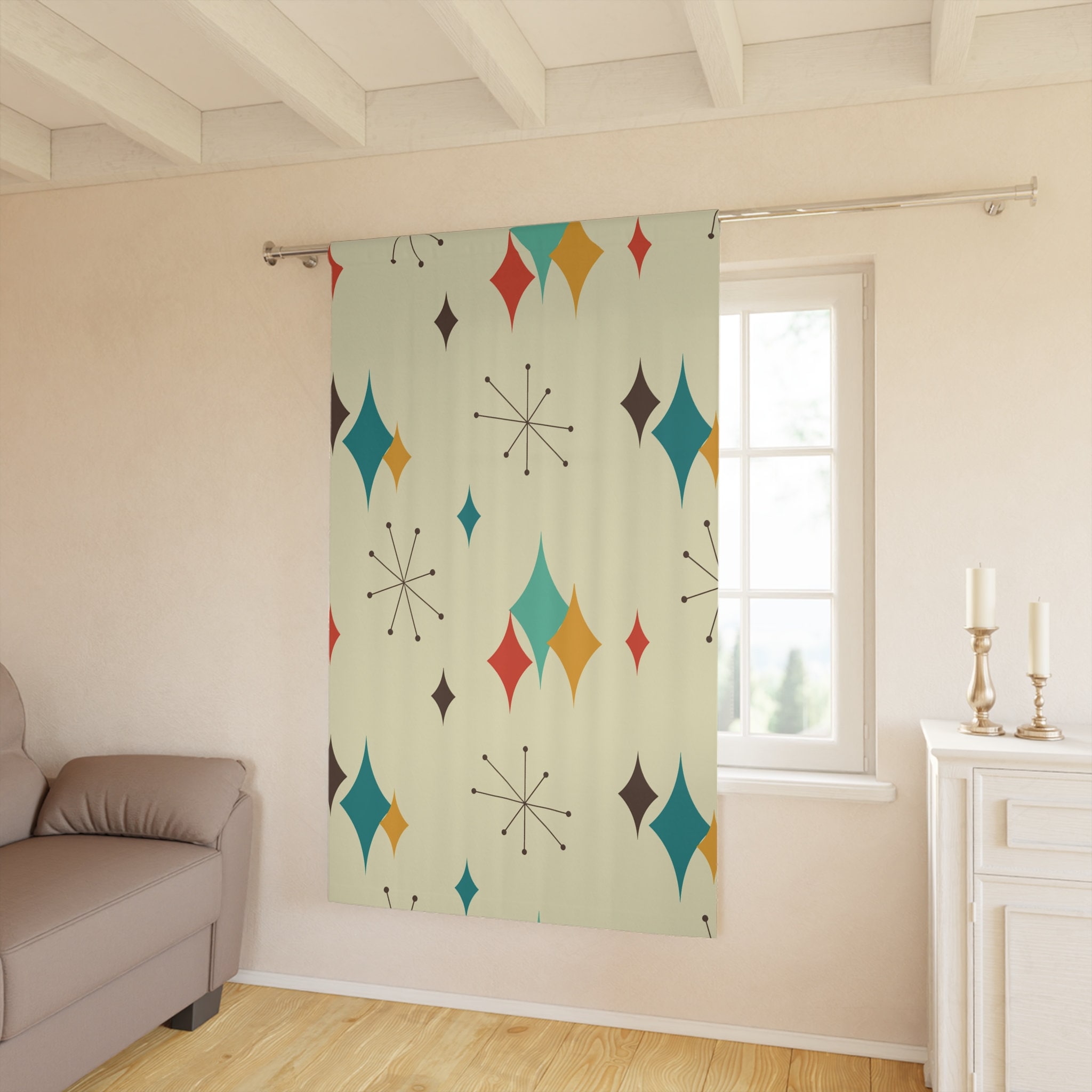 Mid Century Modern Franciscan Starburst Window Curtains, Retro Groovy ...