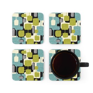 Mid Century Modern Corkwood Coasters, Set of 4, MCM 60s Geometric ...