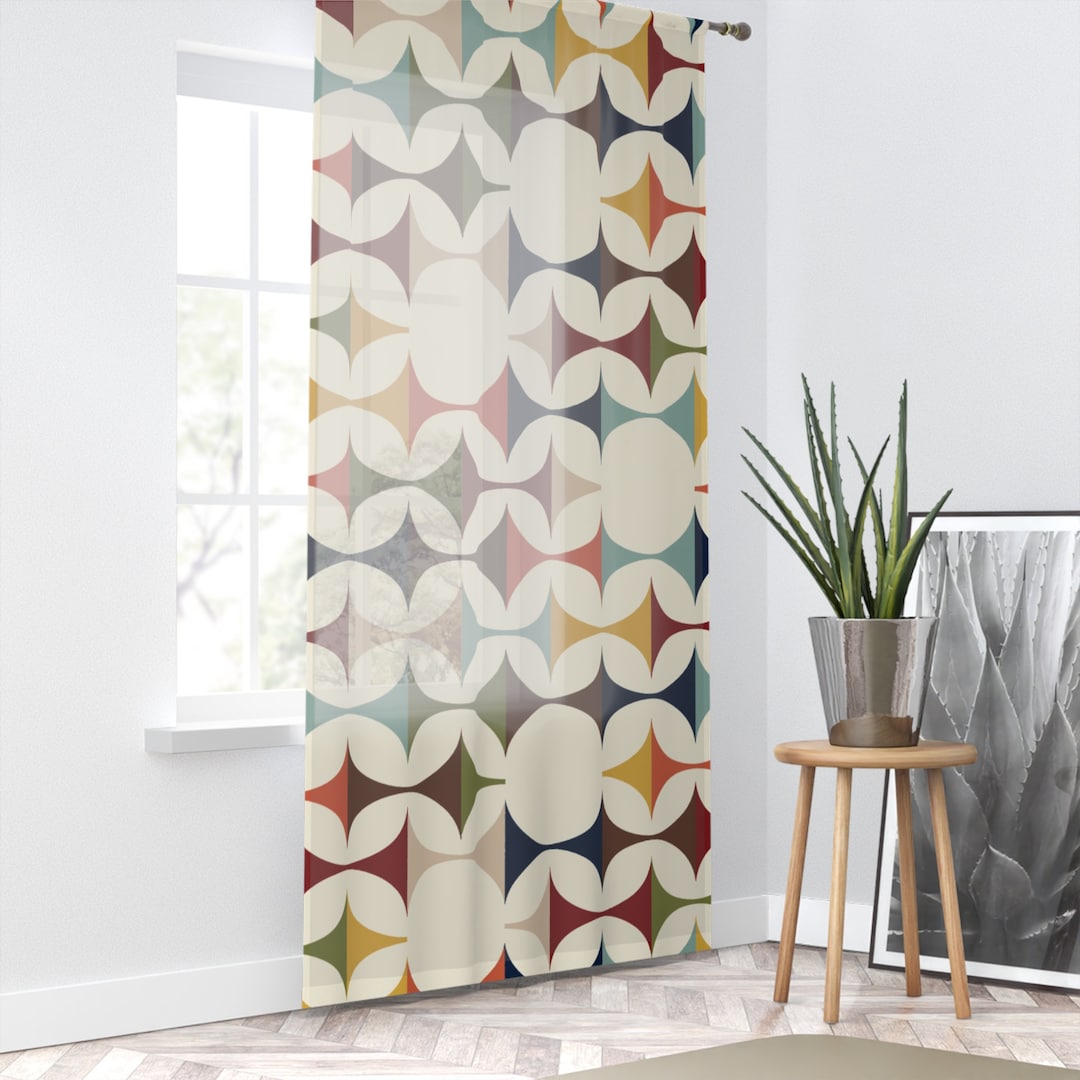 Mid Century Modern Sheer Curtain: Geometric Color Block Panel - Etsy