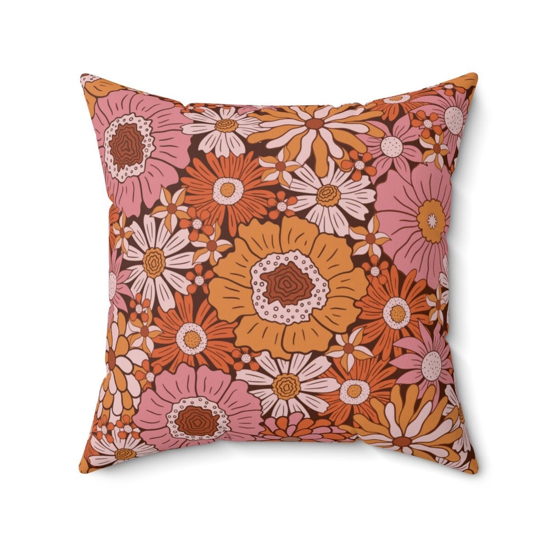 Mid Century Modern Groovy Floral Throw Pillows, Retro Living Room ...