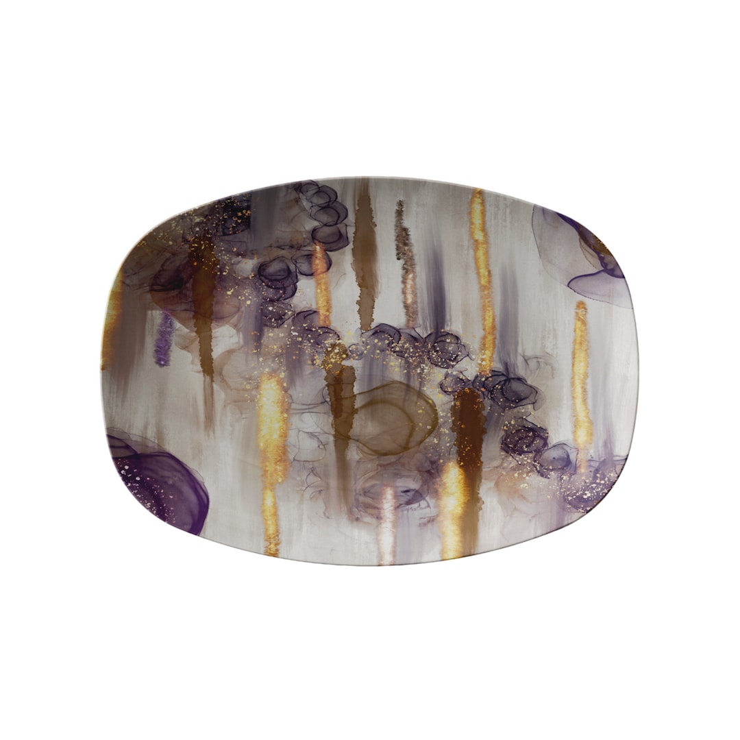 Watercolor Abstract Art Serving Platter, Marble Print Dinnerware ...