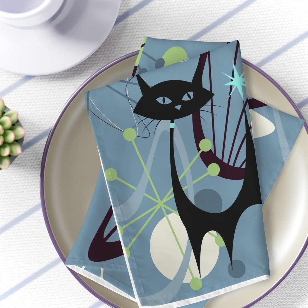 Atomic Cat Mid Century Modern Cloth Napkins, Set of 4 Retro Atomic ...