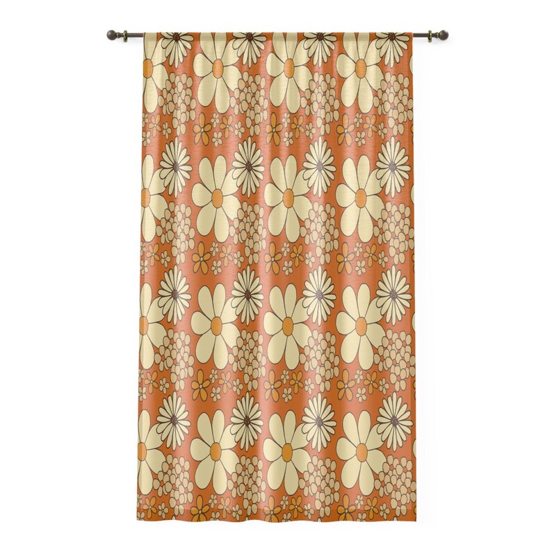 Retro Floral Mid Century Modern Window Curtains, 70s Flower Power MCM ...