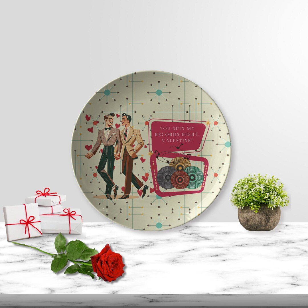 Retro Vinyl Gents Dinner Plate, Gay Couple Valentine Dish, Mid Century ...