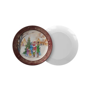 Vintage Christmas Carol Scene Dinner Plate-brown, Holiday Dinner Plate ...