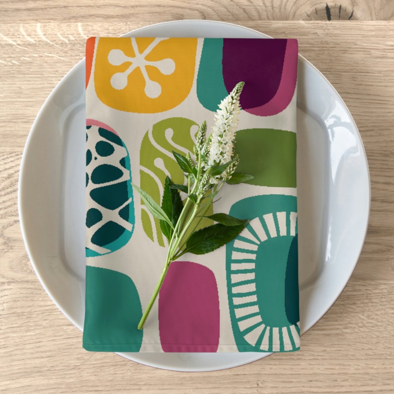 Set of 4 Mid Century Modern Amoeba Cloth Dinner Napkins, 50s Retro ...