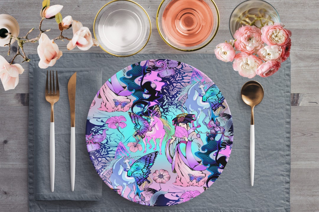 Chinese Folklore Artwork Dinner Plate, Unicorns Fairies and Geisha ...