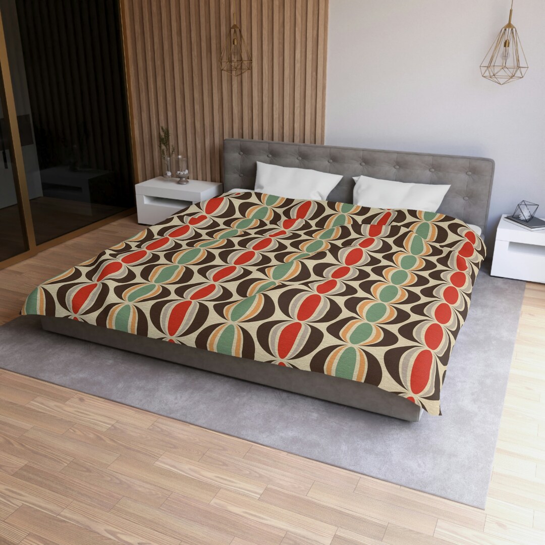 Retro 60s Mid Century Modern Duvet Cover, MCM Geometric Ovals Queen ...