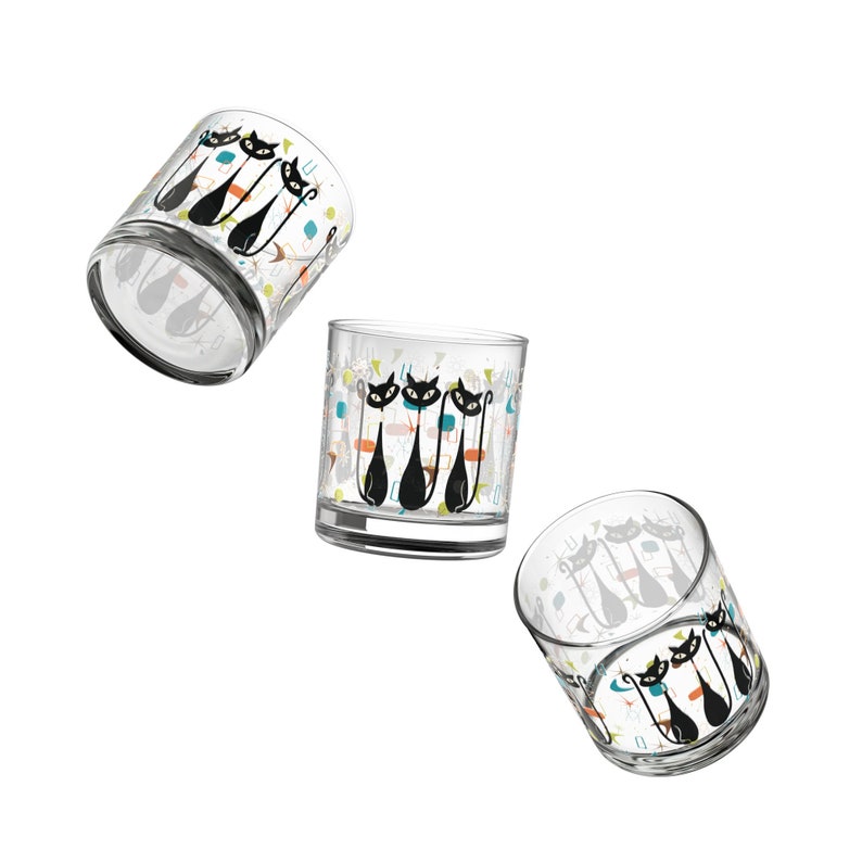 Atomic Kitschy Black Cat Rocks Glass, 10oz Mid Century Modern Whiskey ...