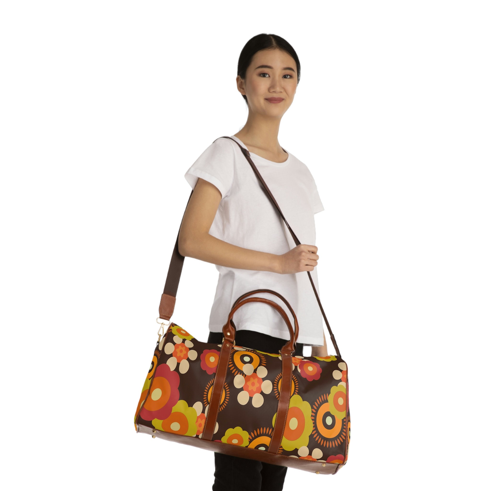 Retro 70s Flower Power Travel Bag, Groovy Hippie Boho Weekender, Funky ...