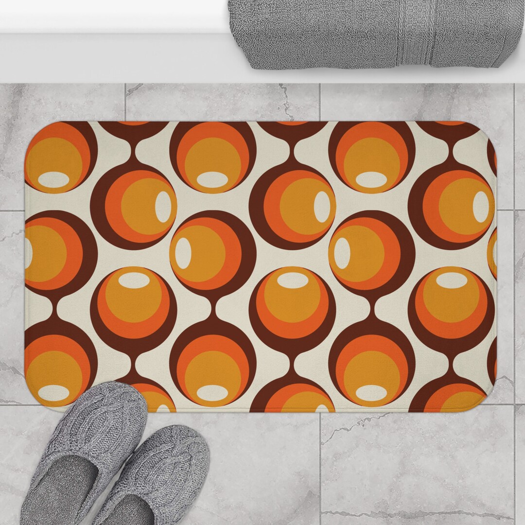 Groovy Orbs Bath Mat, Retro 70s Hippie MCM Style, Mid Century Modern ...