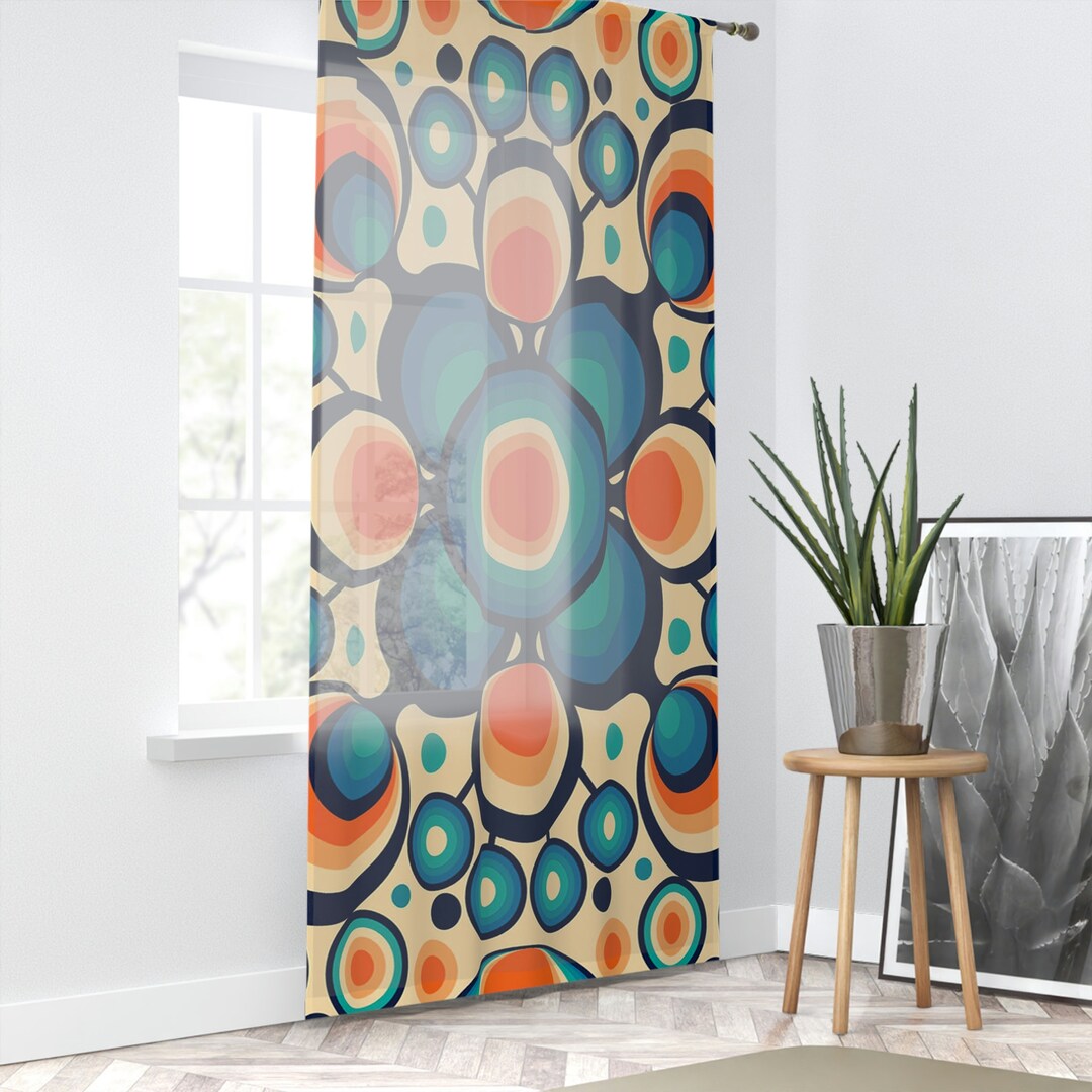 Groovy Hippie Retro Sheer Window Curtains, Psychedelic Orbs Mid Century Modern Curtain Panels ...