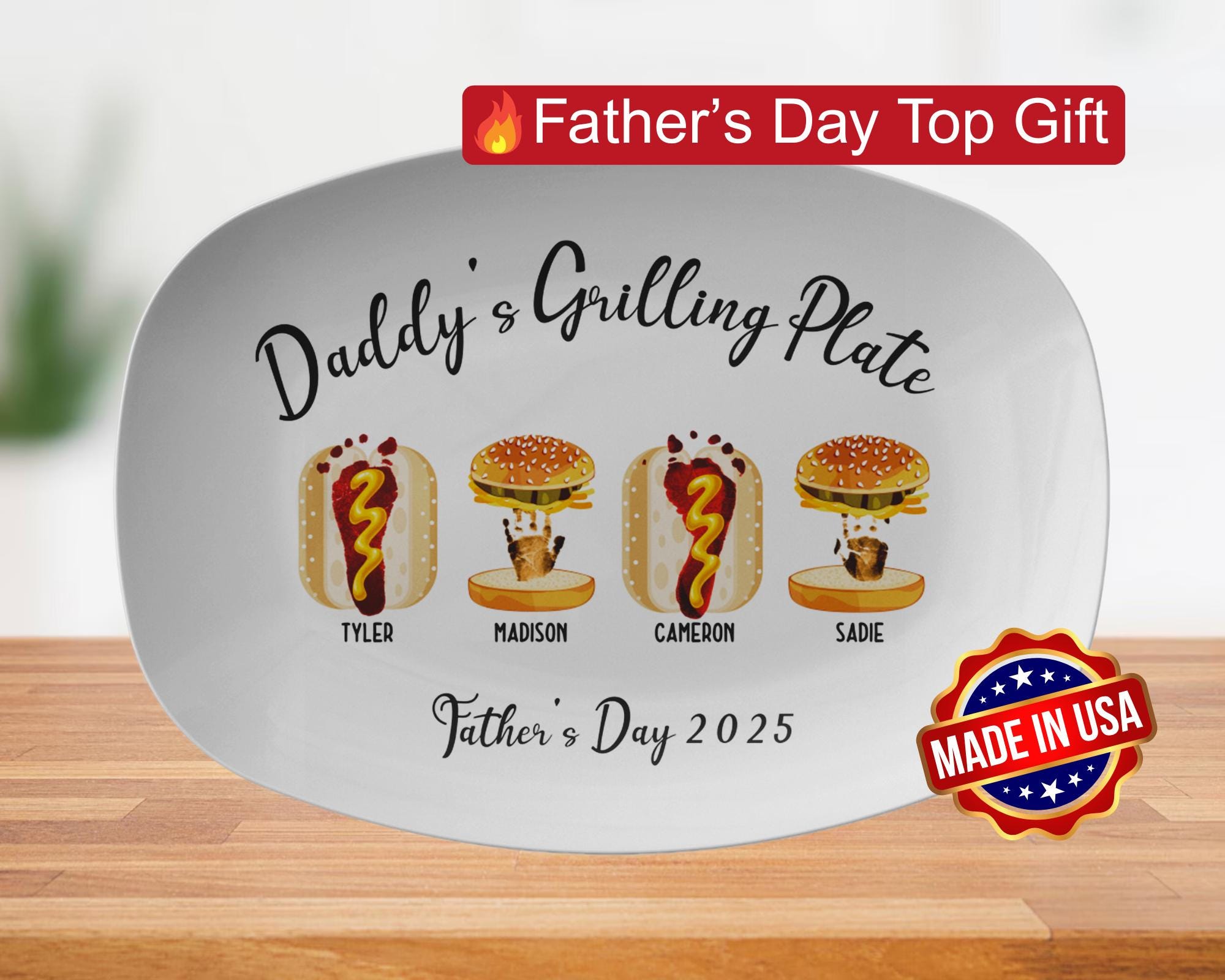 Personalized Handprint and Footprint Grilling Plate With Burger, Hot ...
