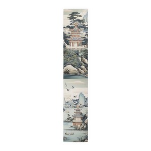 Chinoiserie Pagoda Landscape Floral Table Runner, Country Chic ...