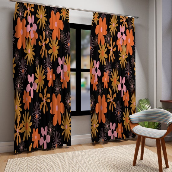 Retro 60s 70s Hippie Floral Window Curtain Mid Century Modern - Etsy