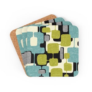 Mid Century Modern Corkwood Coasters, Set of 4, MCM 60s Geometric ...