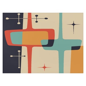 Mid Century Modern Atomic Starburst Area Rug, Beige, Teal, Geometric ...