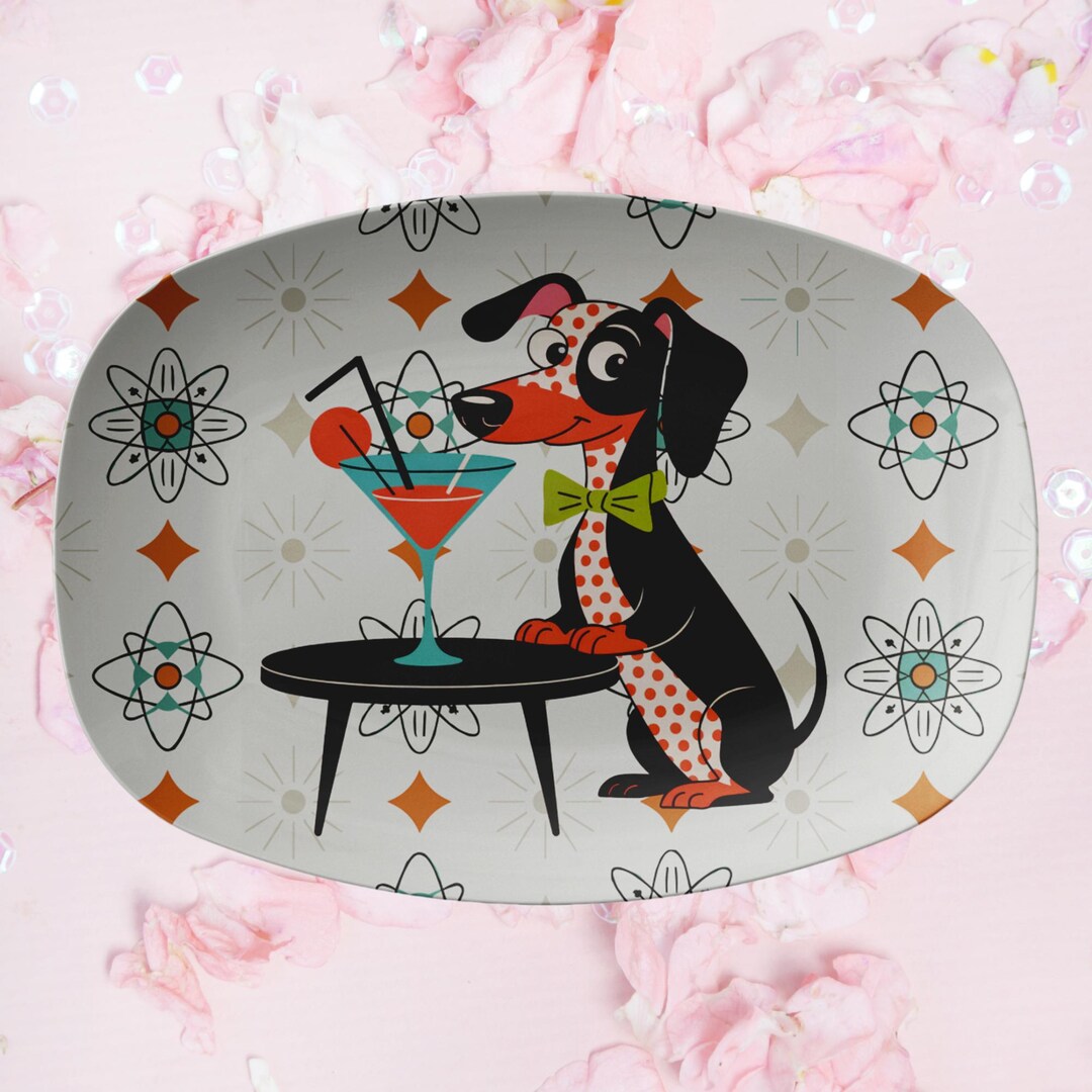 Mid Mod Kitsch Dachshund Dog, Atomic Starbursts, Doxie Dog MCM Cocktail ...