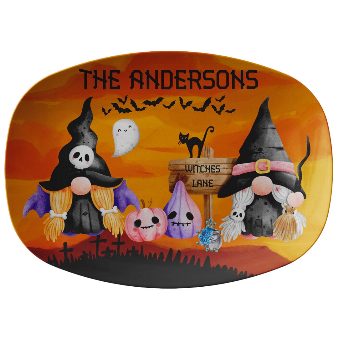 Personalized Gnome Witches Vampires Pumpkins Halloween Platter, Family ...