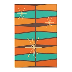 1950s Mid Century Modern Atomic Area Rug, Retro Vintage Burnt Orange ...