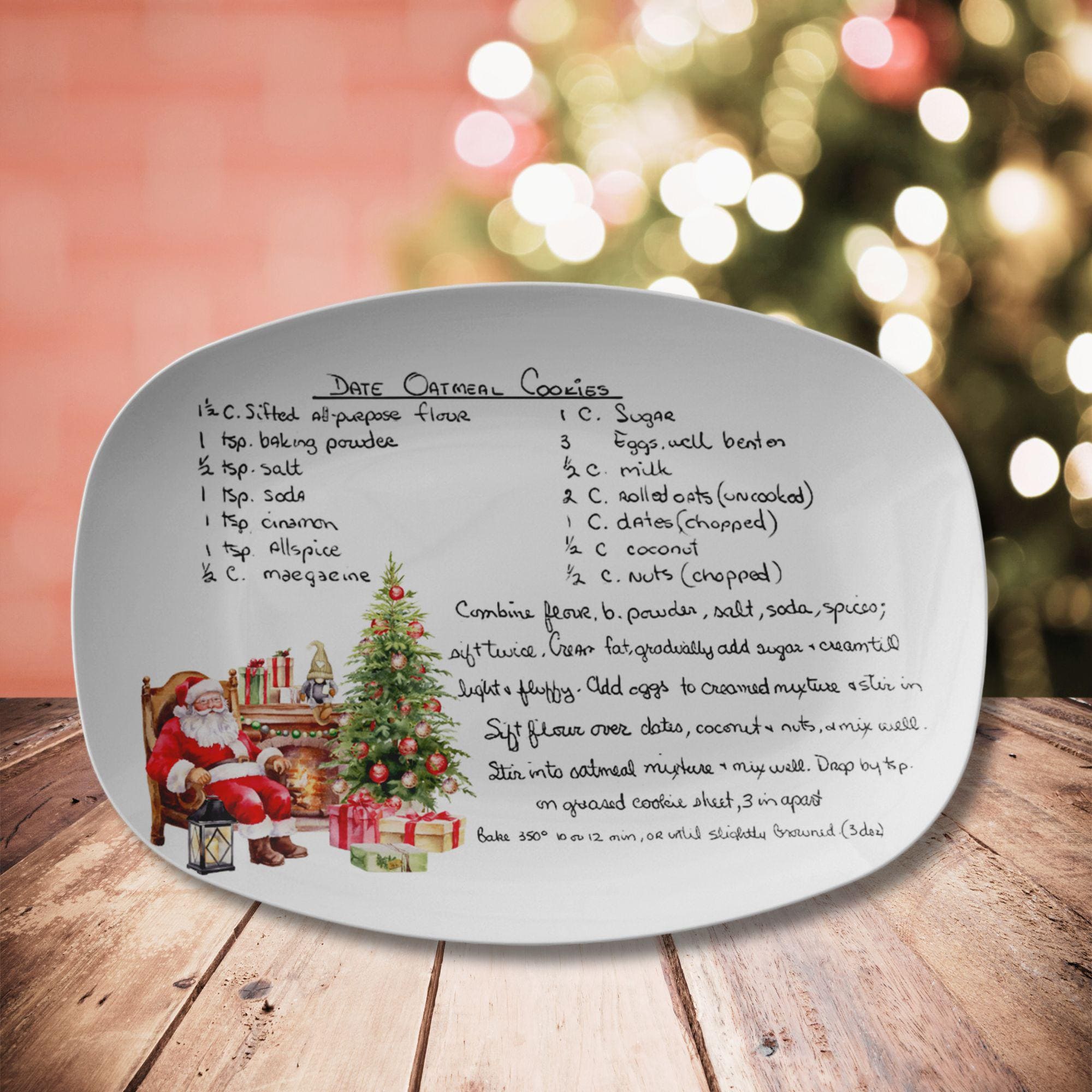 Personalized Santa Handwritten Recipe Platter, Custom Holiday Serving ...