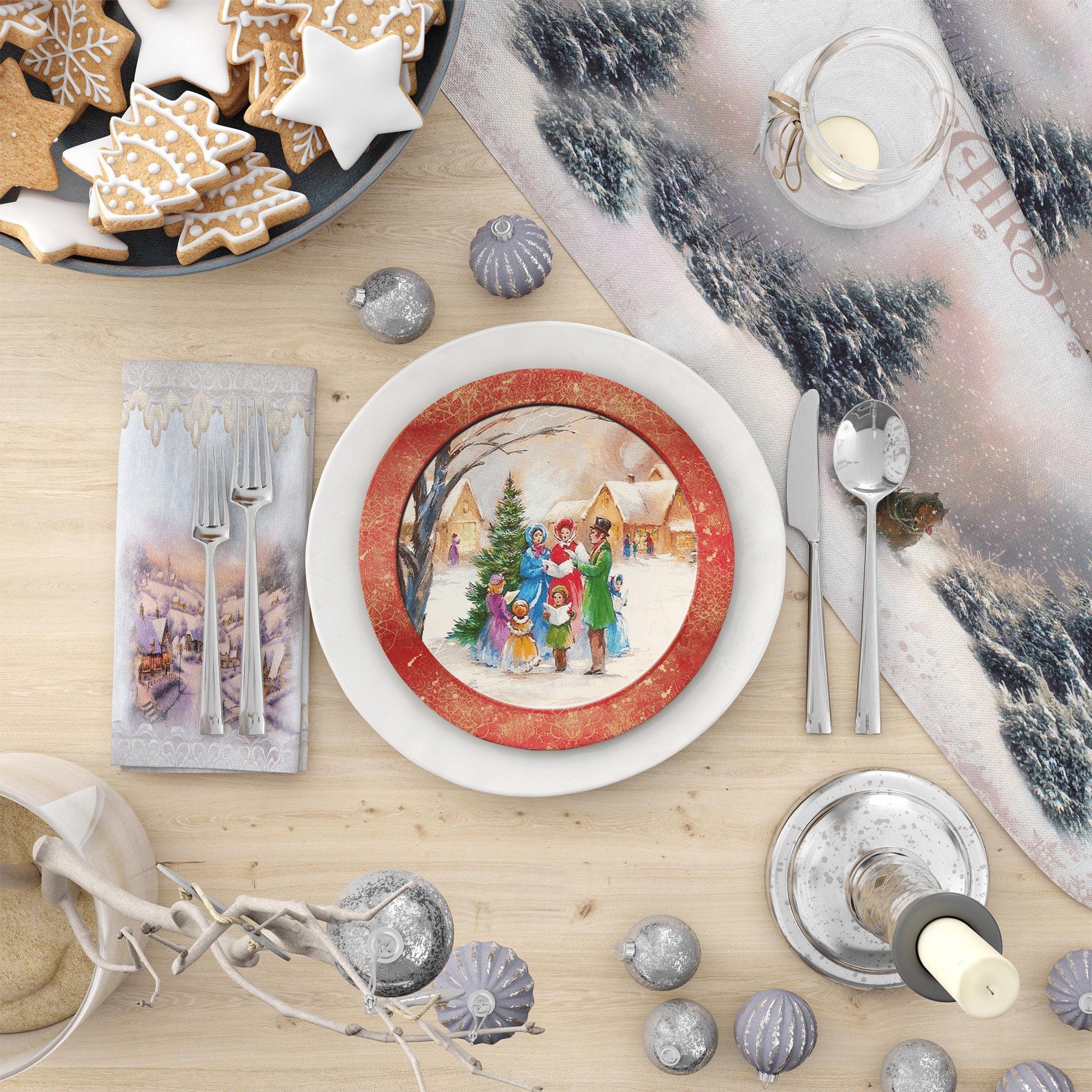 Vintage Red Christmas Carolers Scene Dinner Plate, Christmas Dinner ...
