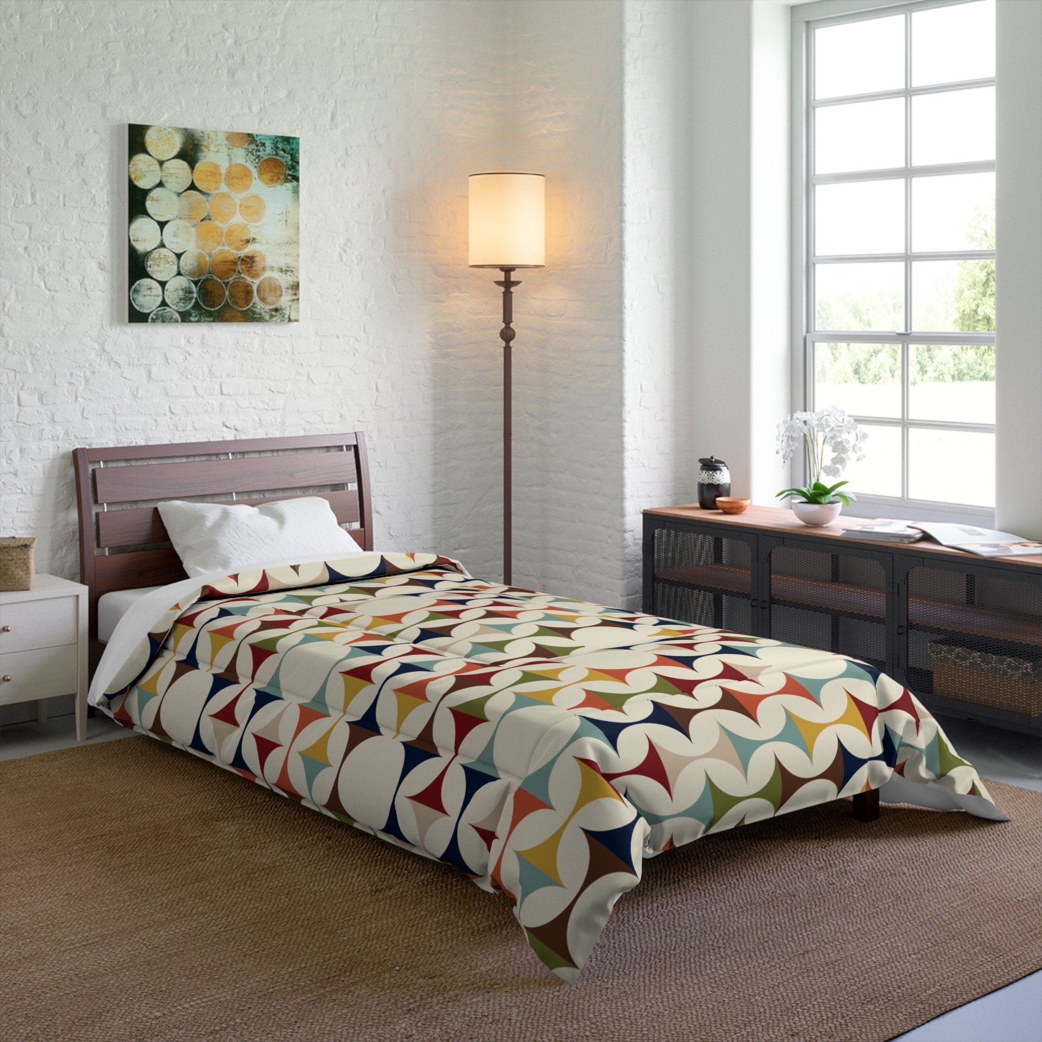 Retro MCM Comforter, Mid Century Modern Bedding, Vibrant Geometric ...