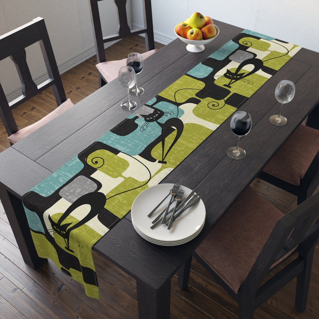 Atomic Cat Mid Century Modern Table Runner, MCM 60s Retro Geometric ...