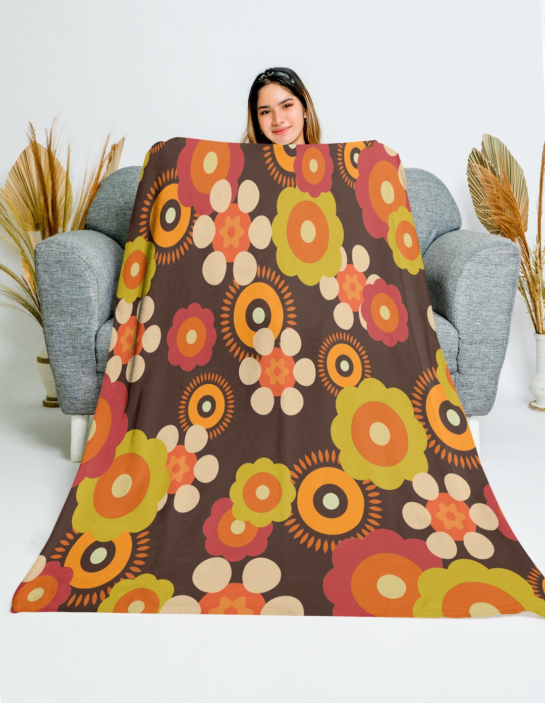 60s, 70s Retro Funky Groovy Hippie Boho Throw Blanket, Mid Century ...