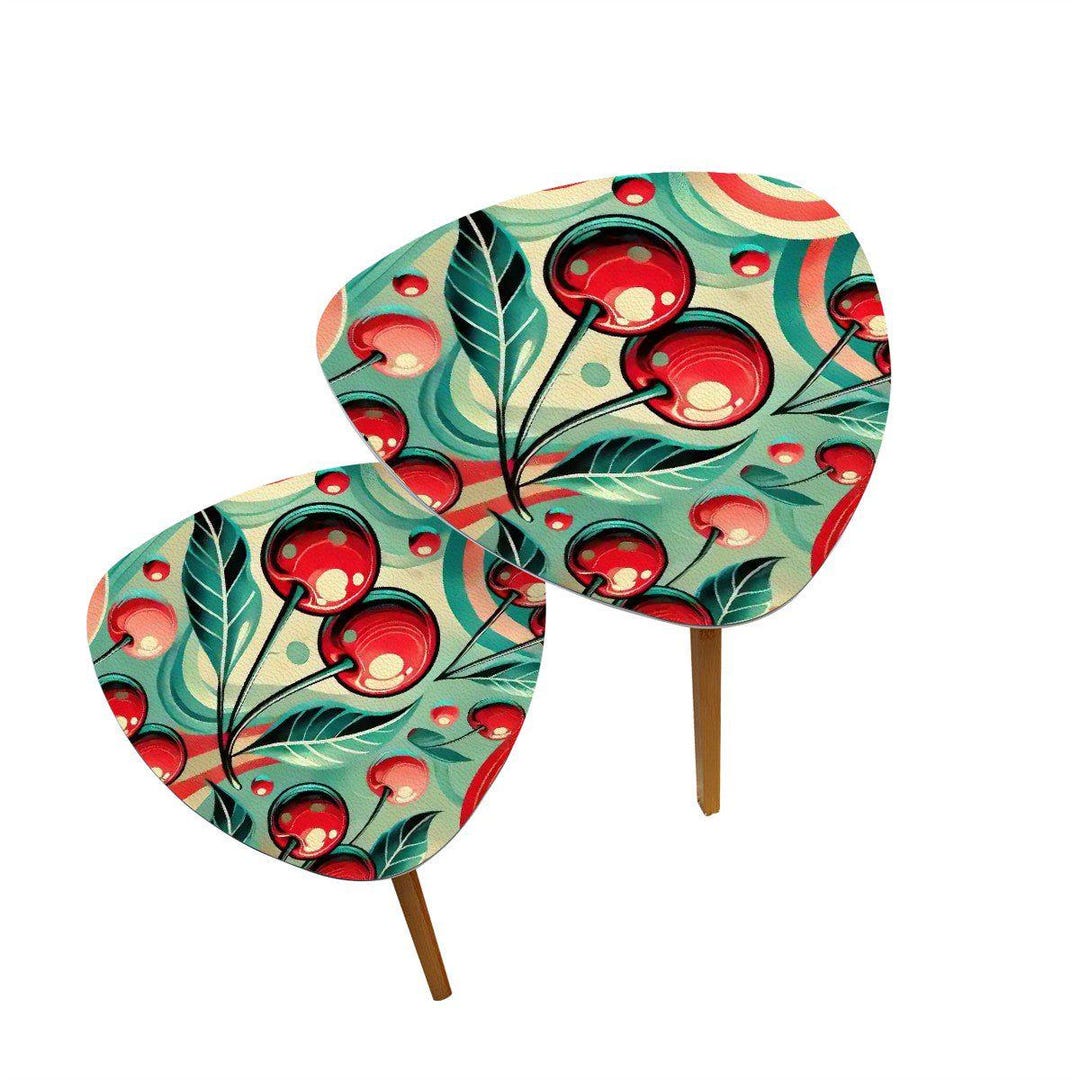Retro Vintage Cherry Nesting Tables, Mid Century Modern 50s Kitsch Side ...