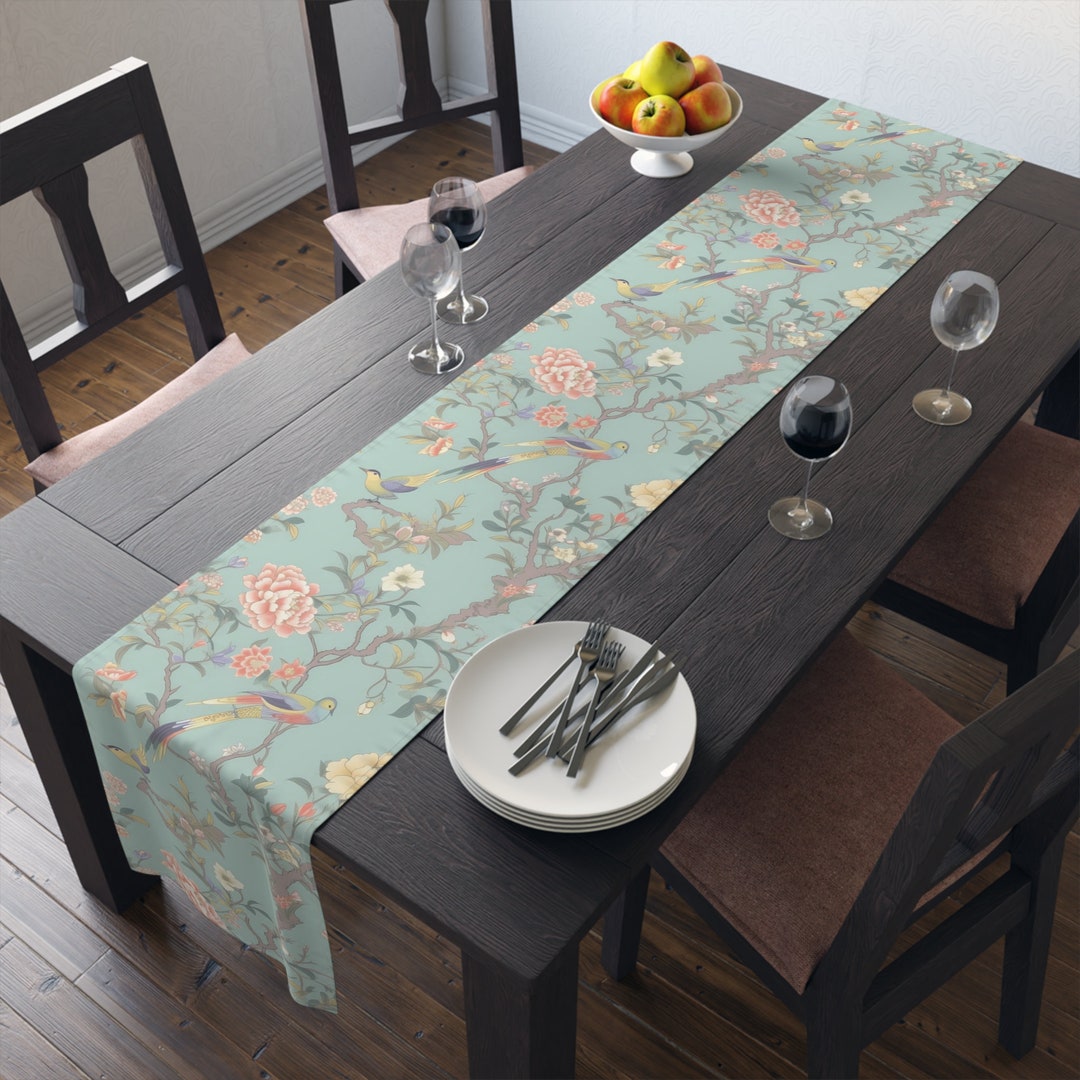 Pastel Chinoiserie Table Runner, Elegant Floral Bird Table Linens - Etsy