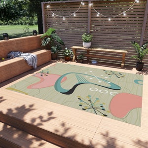 50s Retro Mid Mod Boomerang Outdoor Rug, Mid Century Modern Starburst ...