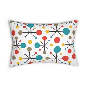 Mid-century Modern Lumbar Pillow, Retro Atomic Design, Vibrant Sputnik ...