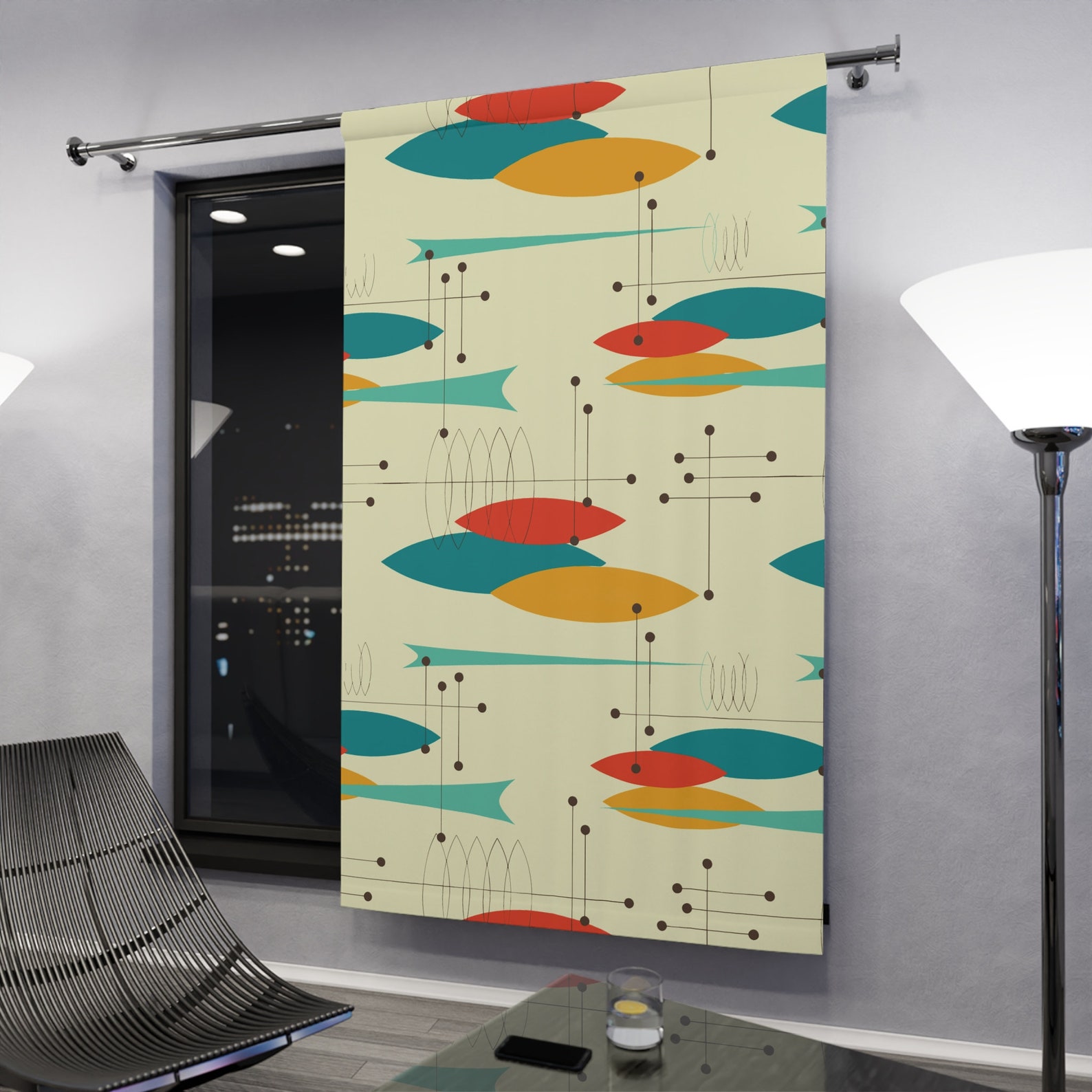 Mid Century Modern Geometric Pattern Curtains - Retro Atomic Style ...